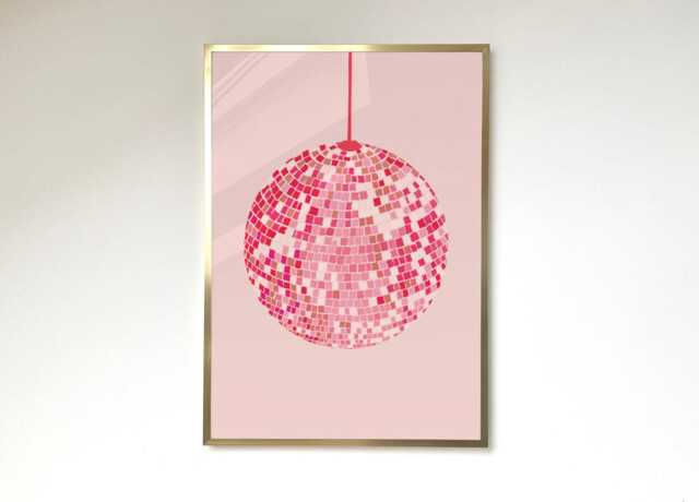 Pink Disco Ball Print Kitchen Poster Retro Trendy Decor Gallery Wall ...