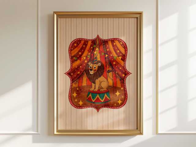 Circus Lion Art Print Poster, Illustration, Nursery Wall Decor ...