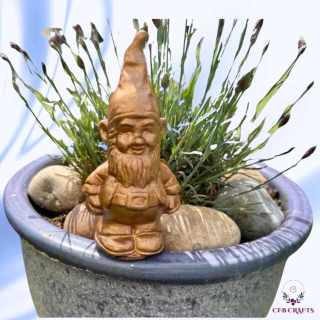 Handpainted Small Bronze Garden Gnome, Stone Gnome, Flowerbed Fairy ...