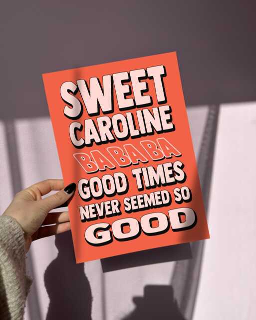 Sweet Caroline Lyrics Print - Retro Music Wall Art, Bold Typography ...