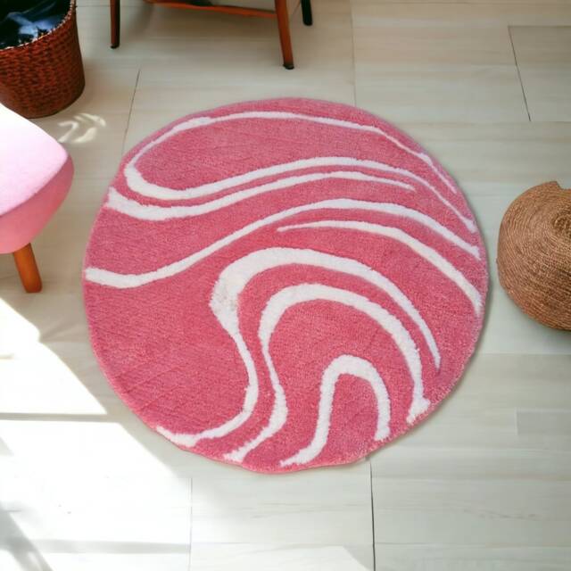 Round Bathroom Rug in Pink & White, Bed Girl, Floor Decoration ...