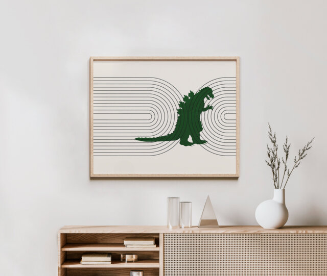 Godzilla Print - Mid Century Modern Wall Art, Gift, Gojira Poster Art ...