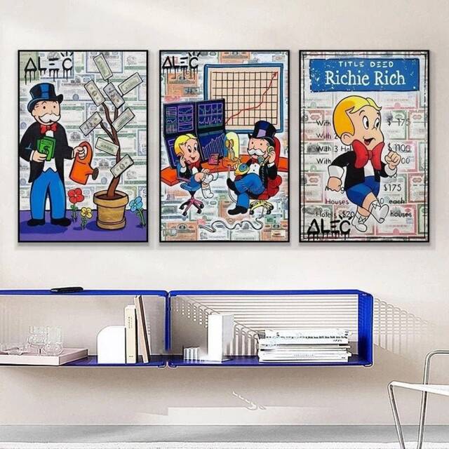 Alec Monopoly & Richie Rich Man Dollars Posters - Canvas Prints Cartoons Wall Art For Room Home ...