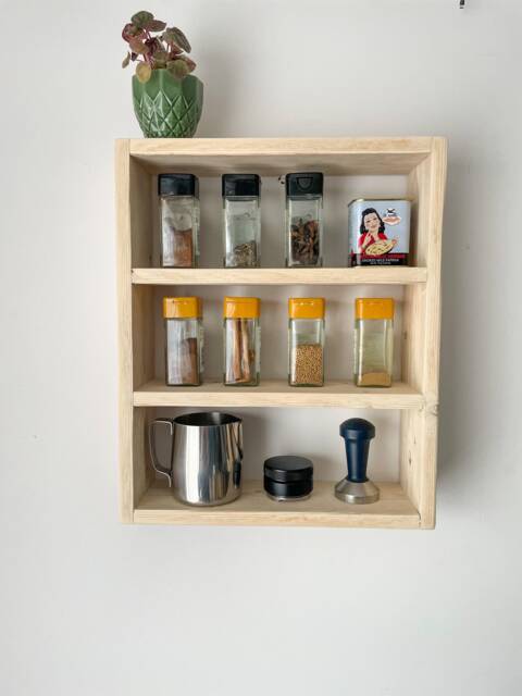 Rustic Reclaimed Wooden Kitchen Spice Rack/Display Shelf Storage Slim ...