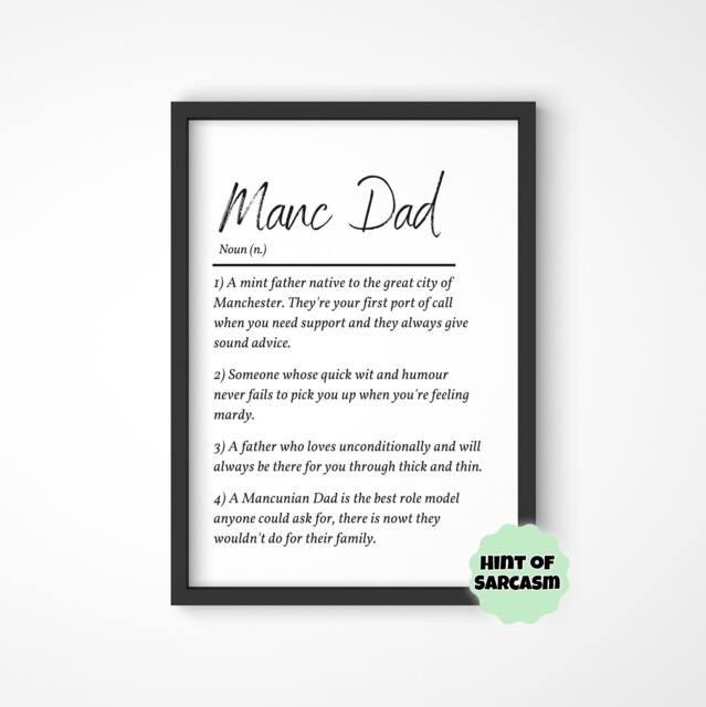 A4 Manc Dad Definition Print Mancunian Present- Manchester Birthday Day ...