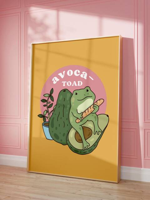 Avoca-Toad Wall Art Print, Yellow Retro Frog Illustration, Trendy ...