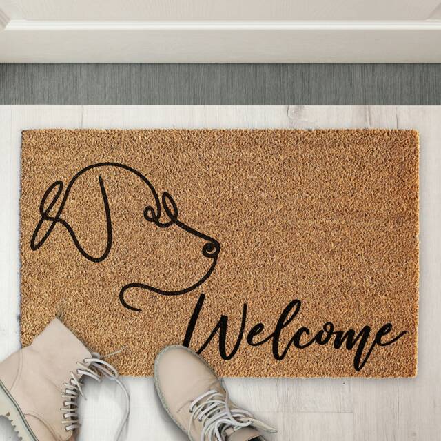 Coir Welcome Door Mat With Dog Line Drawing - Rug Front Door Mat by ...