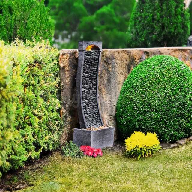 Curved Slate Effect Garden Water Fountain With Led Lights - Modern ...