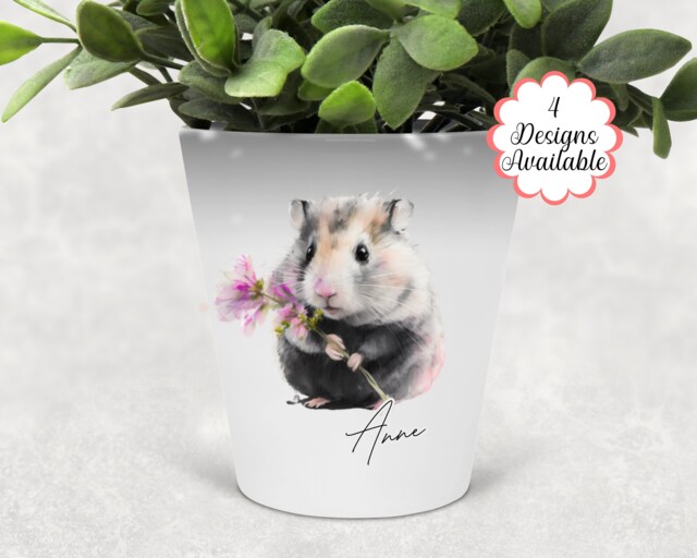 Personalised Watercolour Hamster Pot - Custom Name Planter, Pen Or ...