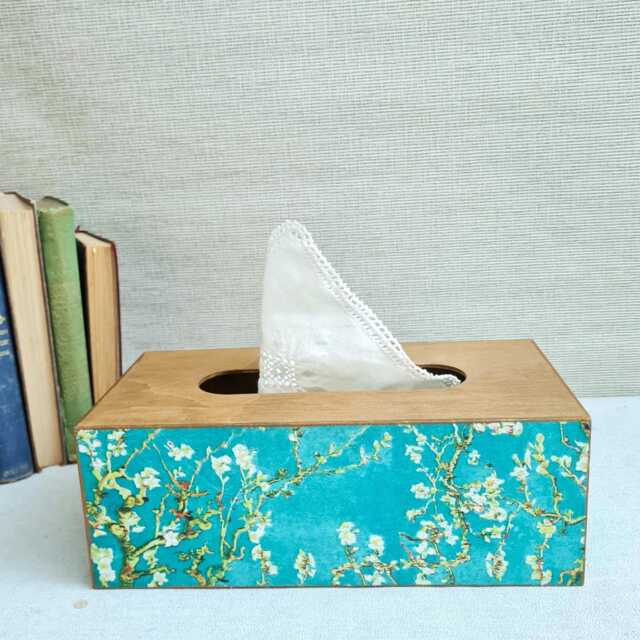 Van Gogh Almond Blossom Tissue Box, Floral Turquoise Cover, Vintage ...