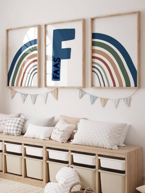 Set Of 3 Boys Bedroom Prints, Rainbow Personalised Decor, Wall Art ...