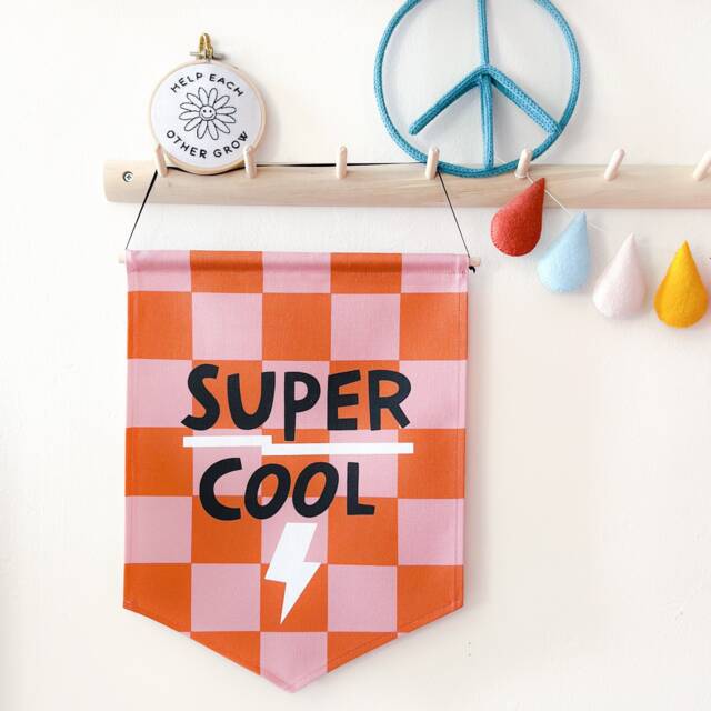 Super Cool Checkered Banner - Dusky Pink & Rust - Checkered Kids Wall ...