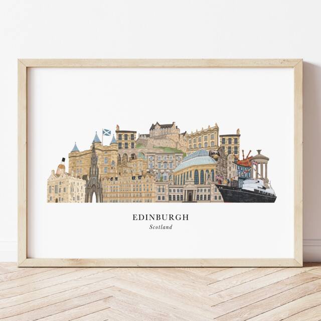 Edinburgh Skyline Print, Landmarks, Cityscape, Wall Art, Illustration ...