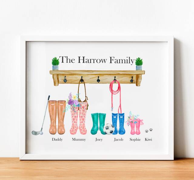 Personalised Family Welly Boot Print. Custom Tree Portrait Wall Art ...