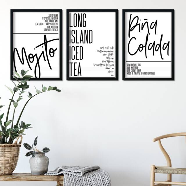 Wall Art Prints Posters Pictures A4 Kitchen Cocktail Recipe Bathroom ...