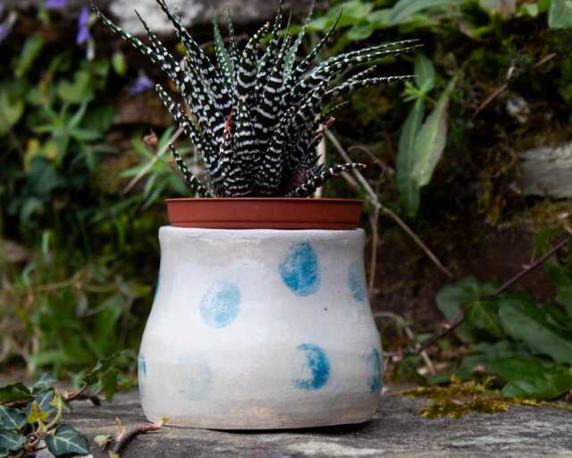 Rustic Planter Drainage Hole, Pottery Glazed Stoneware With Blue Gray ...
