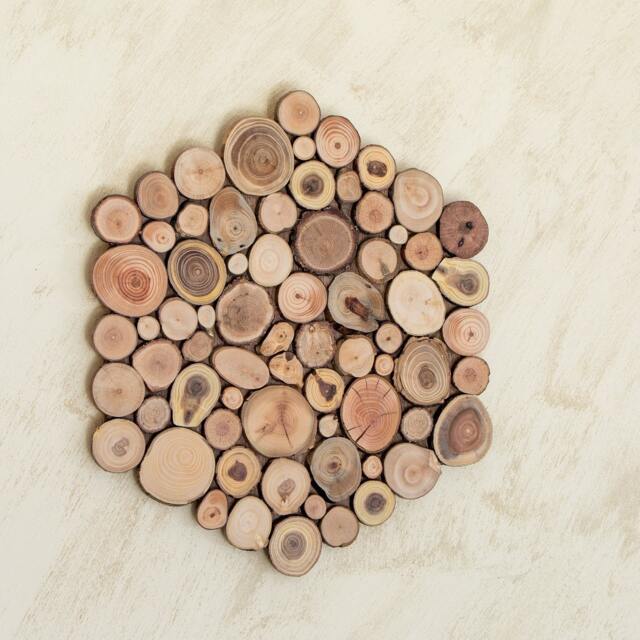 Wood Slices Log, Slices Decor, Rustic Wooden Art, Mosaic Wall Hexagonal ...