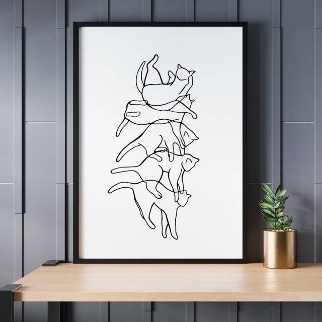 Falling Cat Line Drawing Illustration - The Art Of A4 Print by Etsy ...