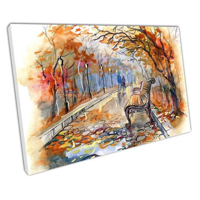 Romantic Autumn Park Stroll Art Print Couple's Wall Decor, Ready-To ...