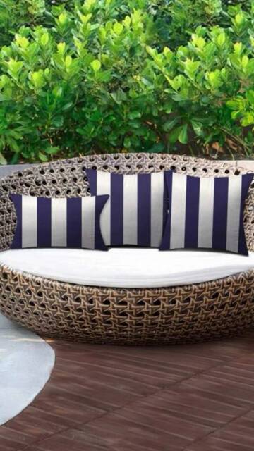 Waterproof Outdoor Square 45cm X Blue & White Striped Cushion & Inner ...