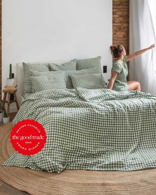 Magic Linen Bedding Set in Forest Green Gingham-Linen Duvet Cover For ...