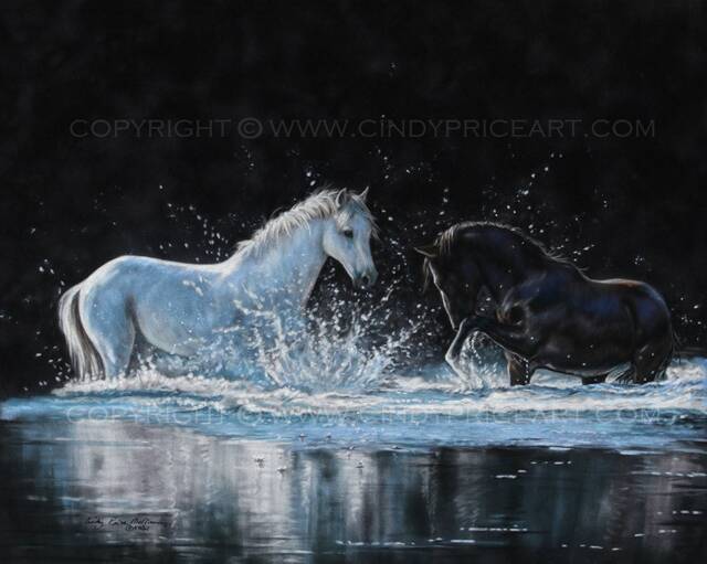 Salt River Splash - Original Wild Mustang Equine Art Pastel Painting ...