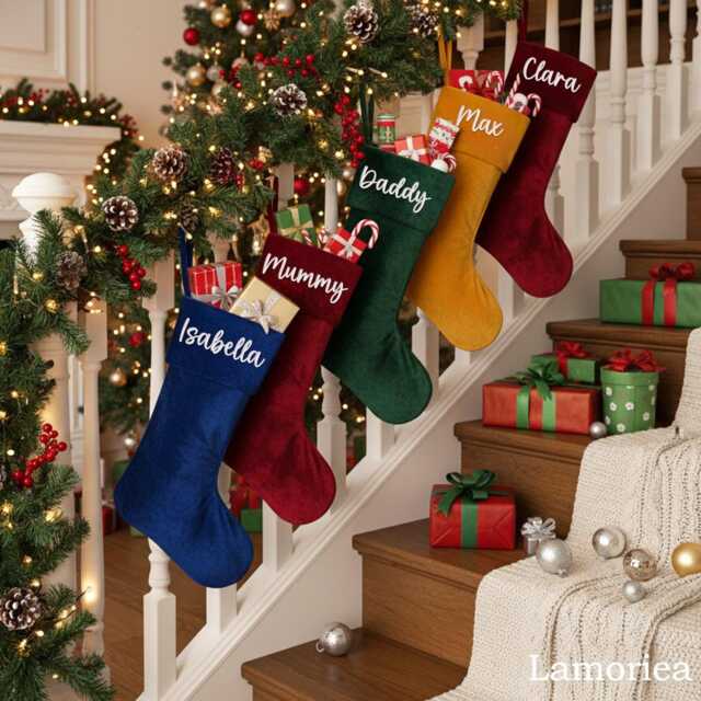 Embroidered Family Christmas Stockings, Matching Holiday Mantel ...
