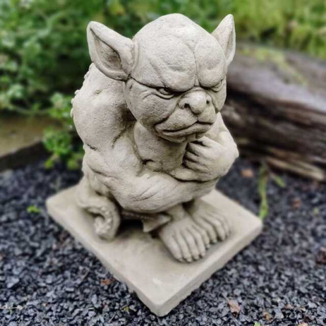 Grumpy Gargoyle Stone Statue - Outdoor Gremlin Garden Ornament Sprite ...