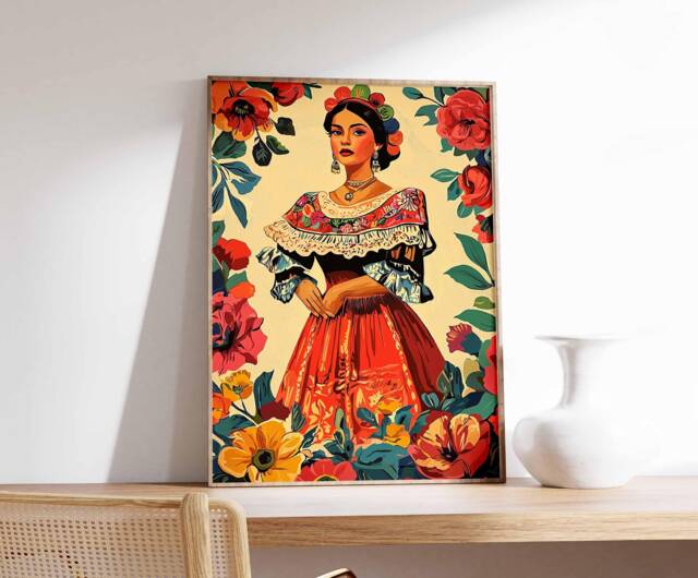 Vintage Mexican Poster, Prints, Decor, Traditional Latin Floral Print ...