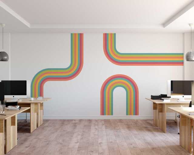 Retro Rainbow Stripes Wall Sticker Decal - Vibrant Office Decor & Art ...