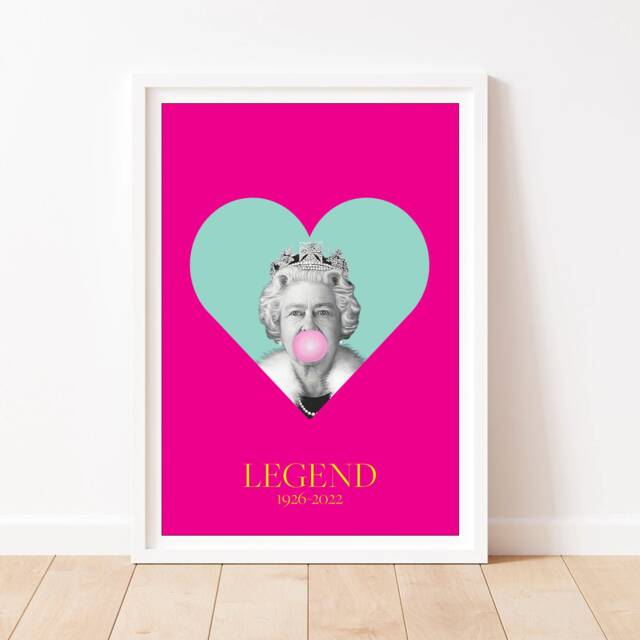 Queen Elizabeth Print, Platinum Jubilee Art , Pop Art, Bubblegum Wall ...