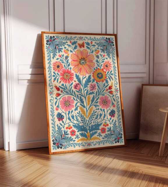 Vintage Mexican Poster, Prints, Decor, Traditional Latin Floral Print ...