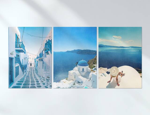 3 X Greece Posters - Santorini Greek Travel Trio Of Prints Portrait ...