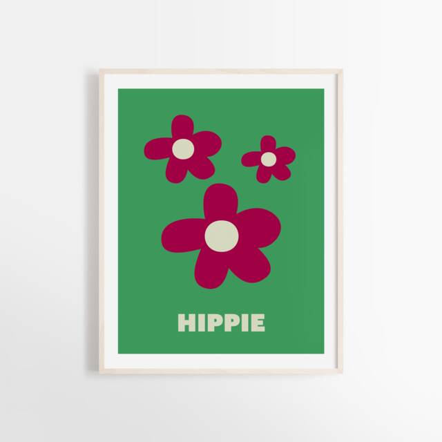 Hippie Flower Art Print Pink & Green Pop Color Poster by Etsy ...