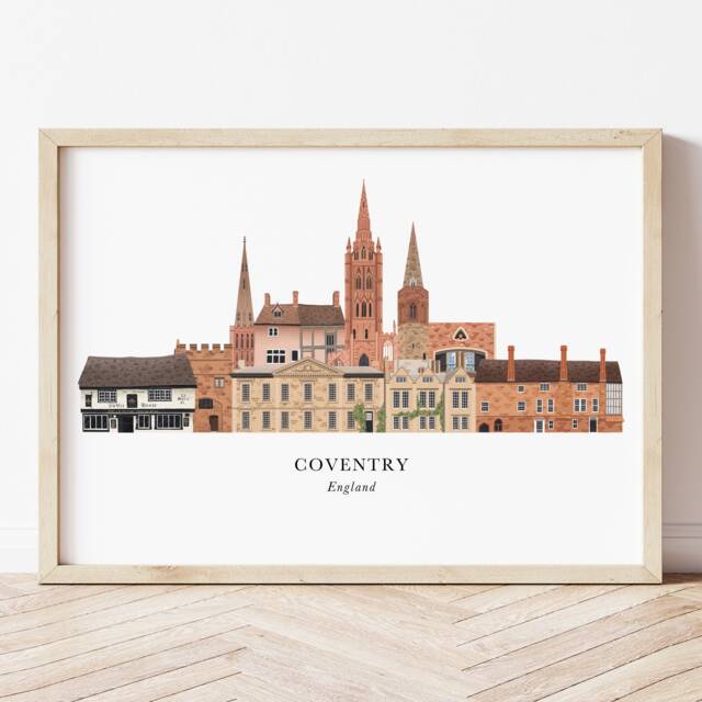 Coventry Skyline Print, Cityscape, Wall Art, Gift, Illustration, Poster ...