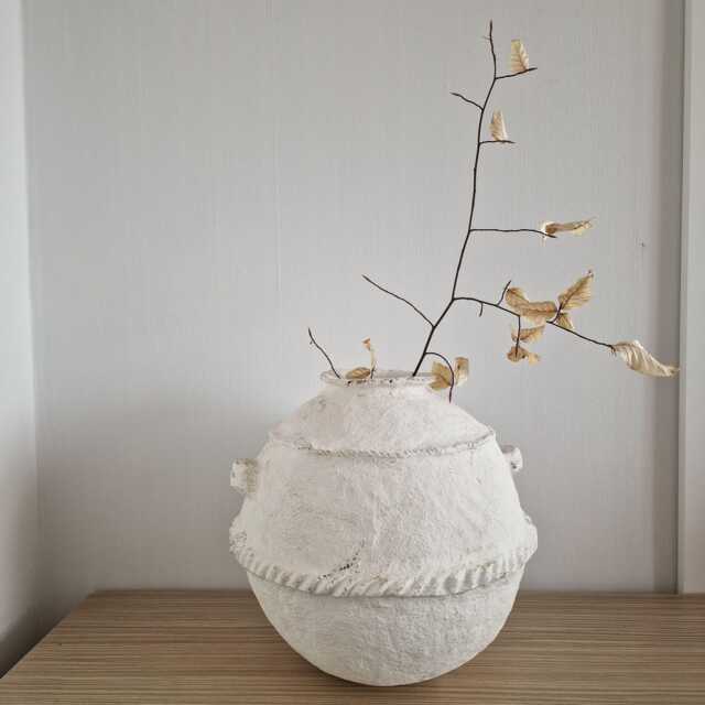 Antique Inspired Spherical Paper Mache Vase - Organic Papier Pot Wabi ...
