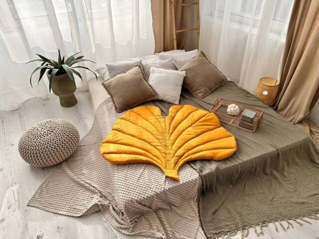 Gingko Biloba Baby Play Mat , Leaf Organic Cotton Fabric Safe For ...