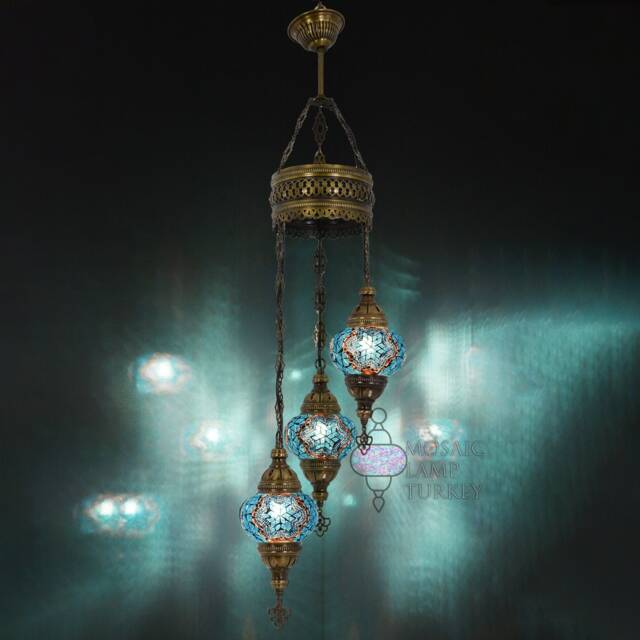 Turquoise Blue Globe Mosaic Chandelier, Turkish Hanging Lamp, Pendant ...