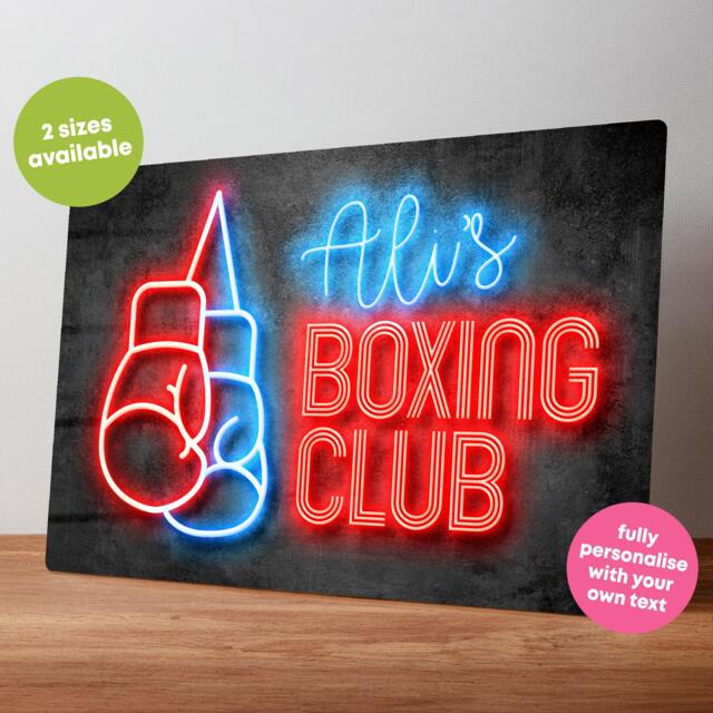 Personalised Boxing Club Sign - Neon Effect Metal Wall Sign, Custom Gym ...
