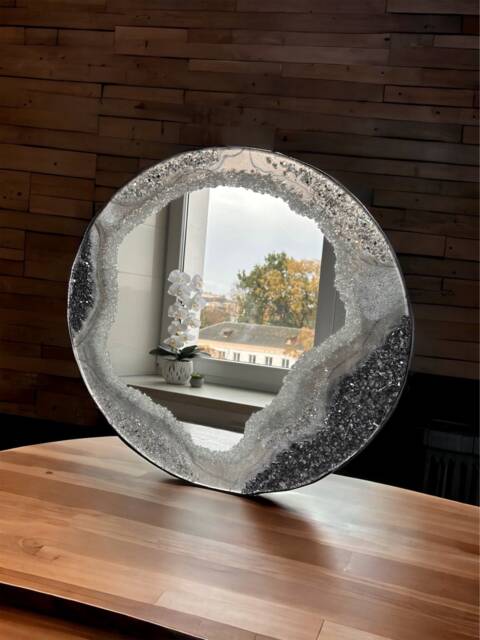 Epoxy Resin Round Mirror, Mirror Wall Decor, Handmade Epoxy Art, Art ...