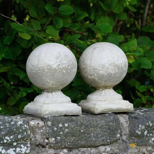 stone Ball Finials - Limestone Gate Post Tops Antique Garden Ornament ...