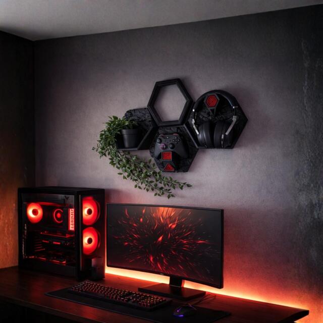 Hexagon Gaming Wall Panels Stone - Controller Holder Headset Game Panel ...