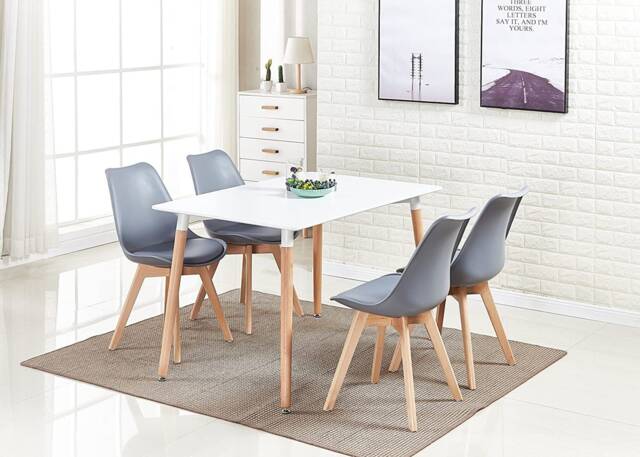 Nordic Style Modern Dining Sets, White 4-6 Seater Rectangle Table With ...