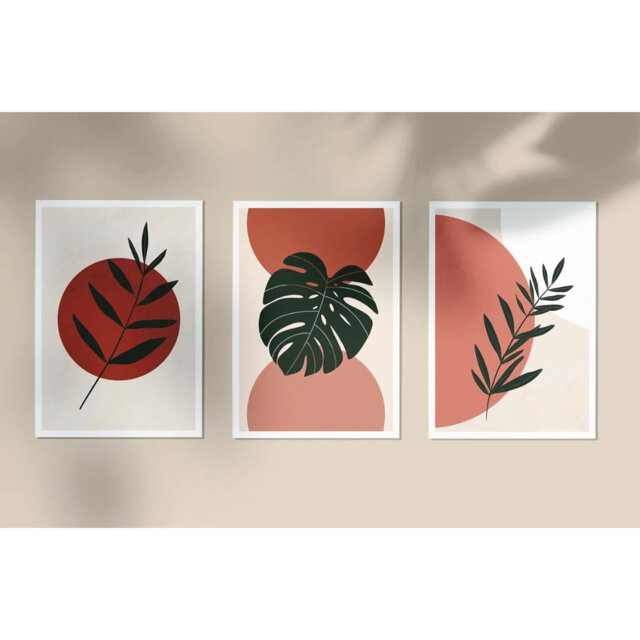 Trio Of Posters - Plants Boho Decoration Illustration Print Terracotta ...