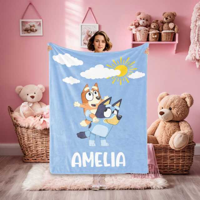 Personalized Bluey Blanket, Family Soft Cozy Sherpa Fleece Throw ...
