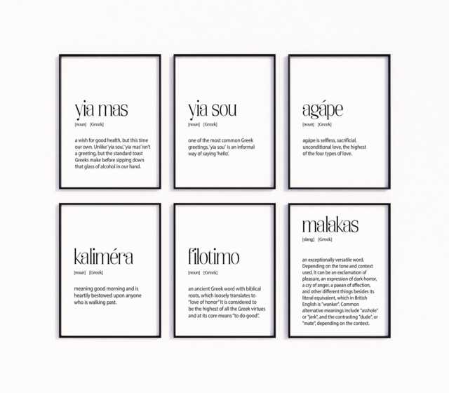 Set Of 6 Greek Definition Prints, Minimalist Wall Art, Modern Home ...