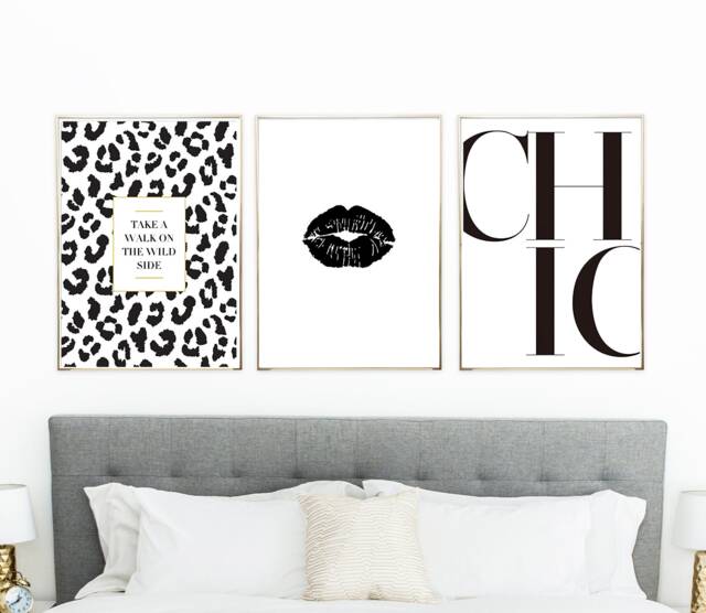 Set Of 3 Black & White Fashion Art Chic Prints Wall Art Home Decor A3 ...