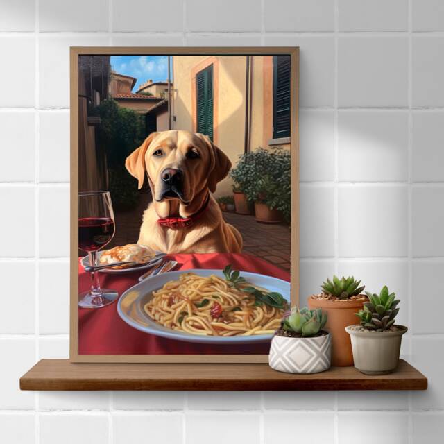 Italian Inspired Labrador Eating Spaghetti Funny A4 Art Print, Kitchen ...