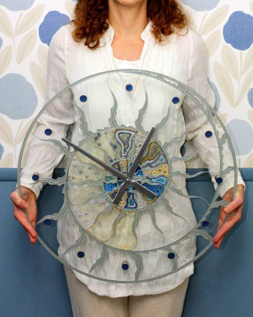 Large Stain Glass Clock. Huge Skeleton Wall Hand Painted Designer Loft ...