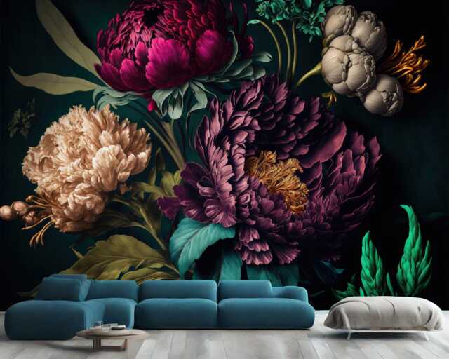 Baroque Flowers Rich Deep Colors Peonies Gift, Art Print Photomural ...